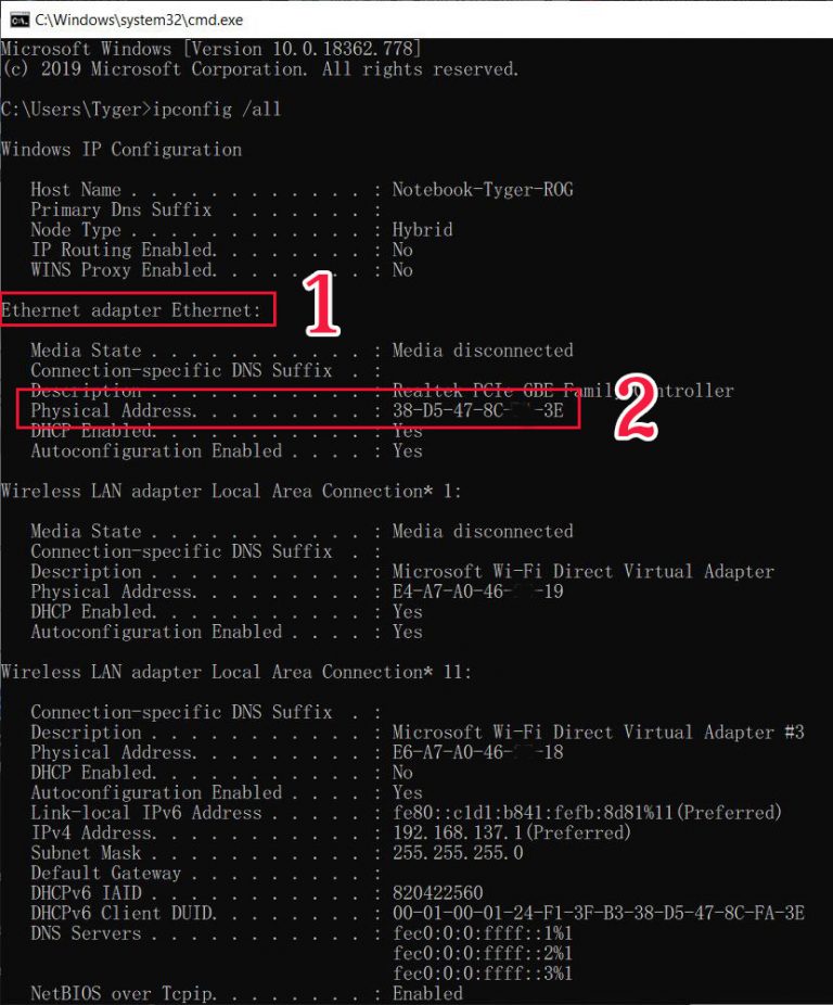 วิธีการหา MAC Address - วิทยาลัยเทคนิคปทุมธานี